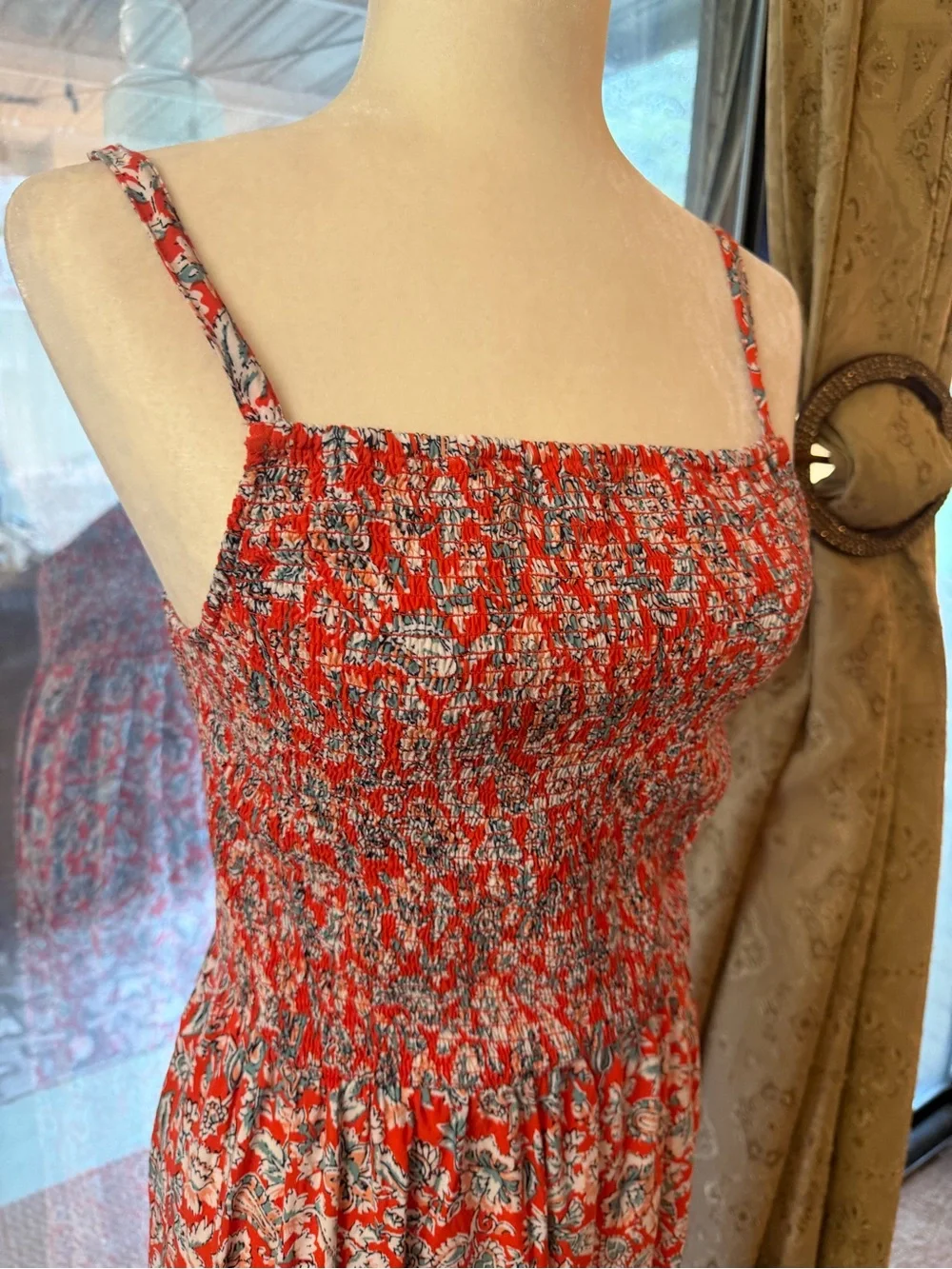 Old Navy | Dresses | Old Navy Red Floral Smocked Maxi Dress | Poshmark